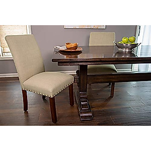 Homepop Home Decor | Classic Upholstered Parsons Dining Chairs | Set of 2 Accent Dining Chairs with Nailhead Trim, Natural Linen