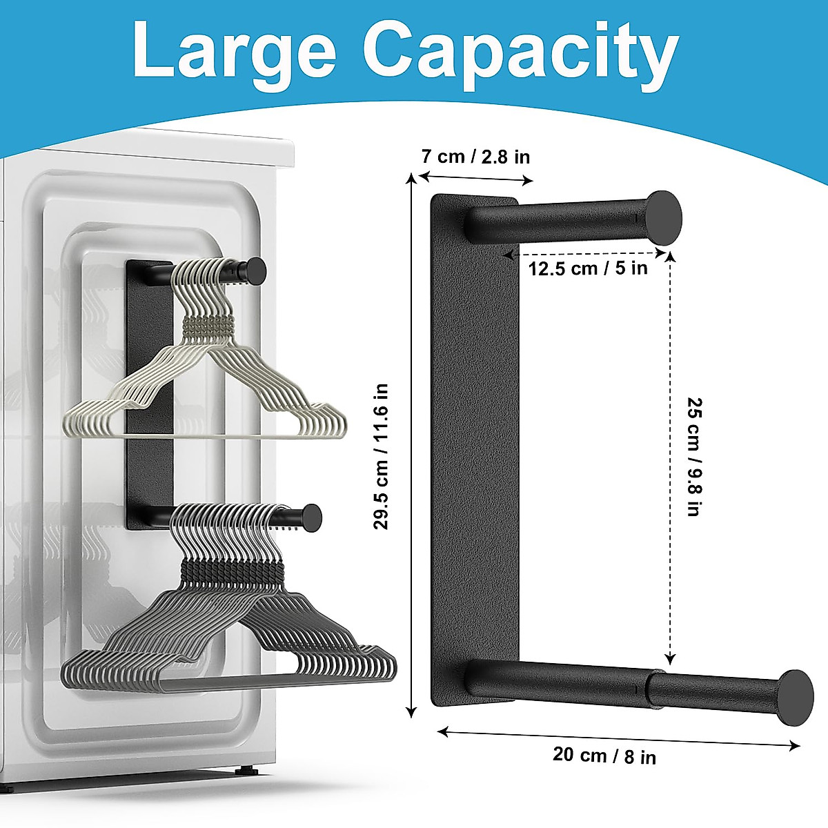 MFTEK Hanger Organizer Stacker, Magnetic Hanger Holder, Extendable Hanger Storage Rack for Washing Machine Closet Laundry Room Organization, Hanger Stand Rack for Adult Kids Velvet Hangers (Black)
