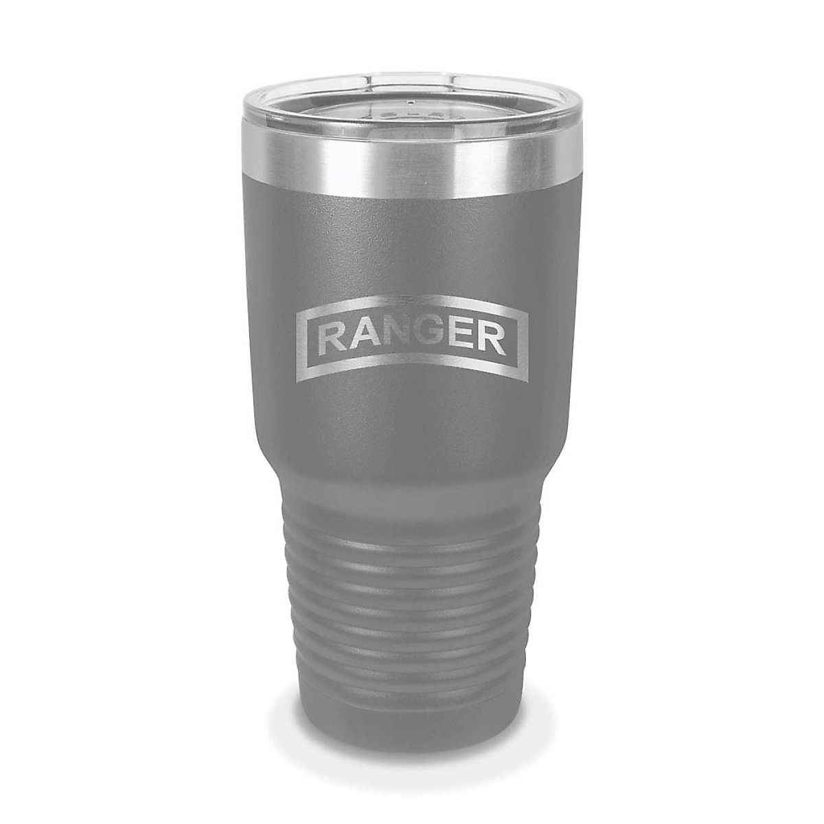 United States Army Rangers 30 oz Laser Engraved Polar Camel Stainless Steel Vacuum Insulated Tumbler w/Clear Lid elite infantry unit spec op - Customizable - Dark Gray