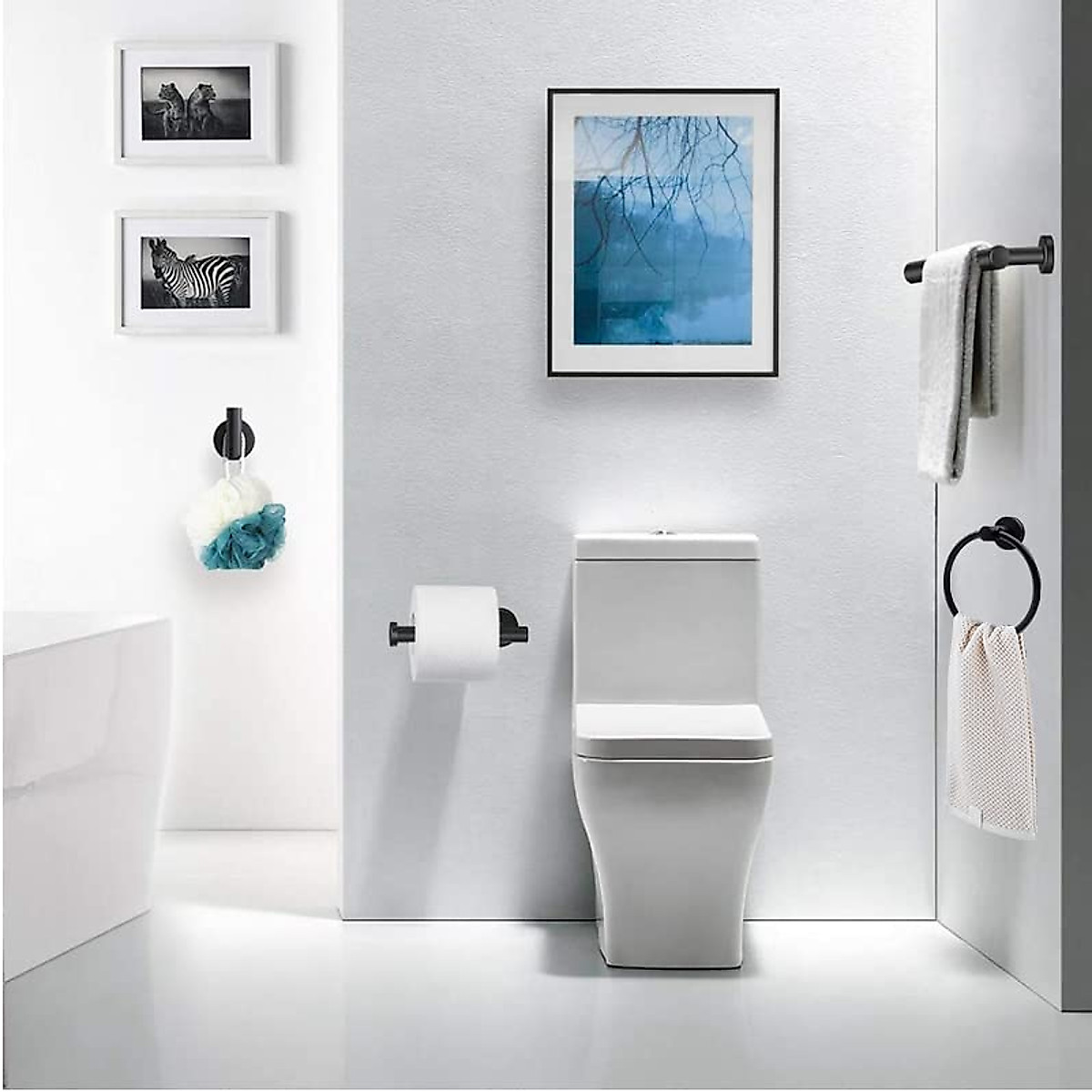 Bathroom Hardware Set, 5/10/20pcs Bathroom Hardware Set, Stainless Steel Bath Hardware Set Including 16" Hand Towel Bars, Toilet Paper Holders, Towel Rings, Robe Towel Hooks (5pcs, Black)