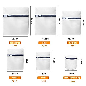 Set of 6 Mesh Laundry Bags for Delicates, kingdalux Reusable Lingerie Mesh Bag with Zipper, Heavy Duty Wash Bags for Washing Machines, for Clothes,Towels,Socks,Underwear