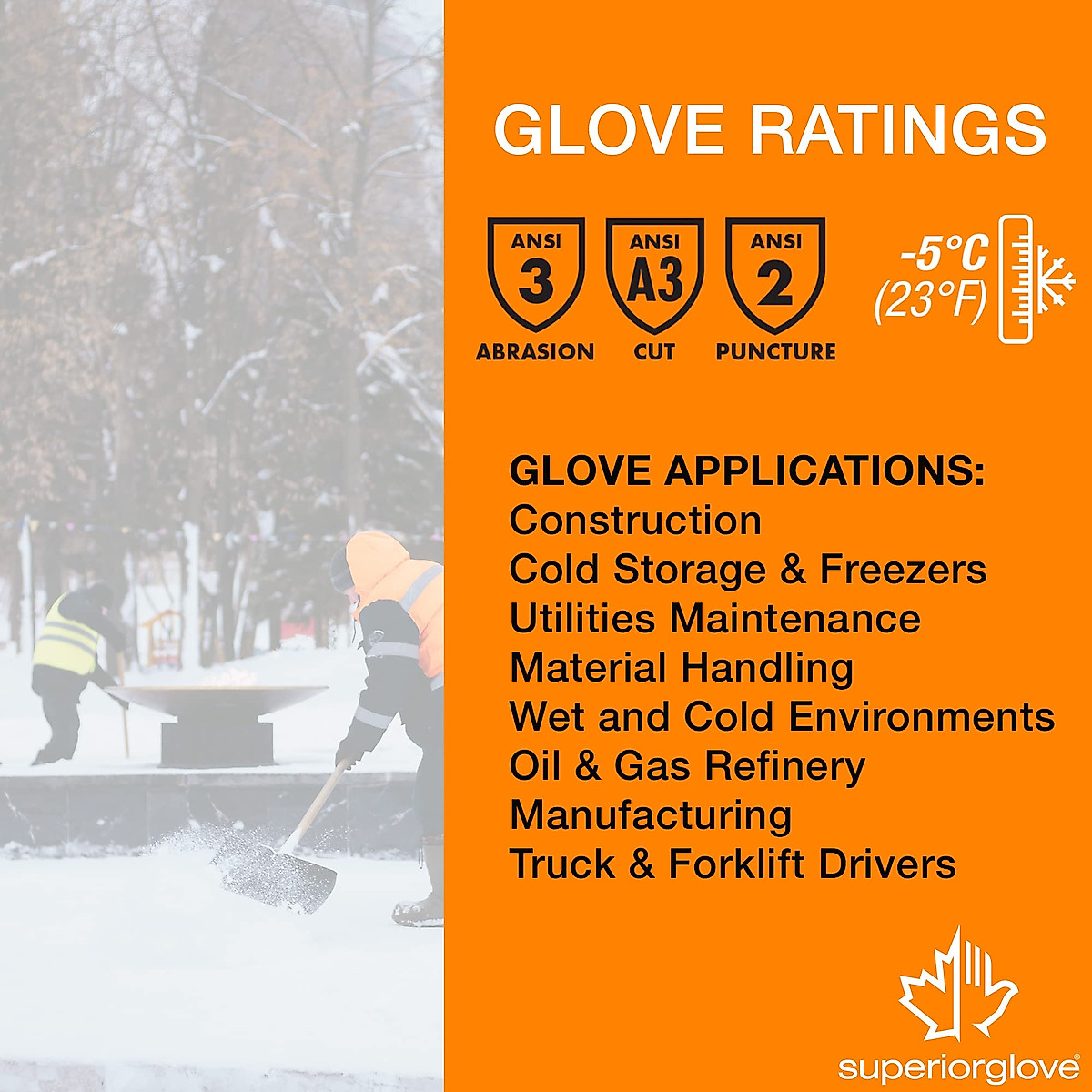 Superior Glove Winter Work Gloves - Fleece-Lined with Black Tight Grip Palms (Cold Temperatures) Freezer Gloves - SNTAPVC - Size Medium