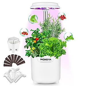 SHUNGRU Mini Hydroponics Growing System, Smart Indoor Herb Garden with Grow Light, Garden Germination Kit with Auto Timer, Height Adjustable and Stylish Decoration for Home Kitchen