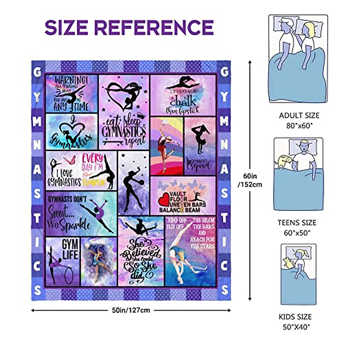 Mosslink Gymnastics Lovers Blanket Gymnast Gifts for Girls Kids Teens Women Adult Birthday Gifts for Gymnast Ultra Soft Flannel Fleece Warm Cozy Lightweight Throw Blankets for Home Bed Sofa 60"x 50"