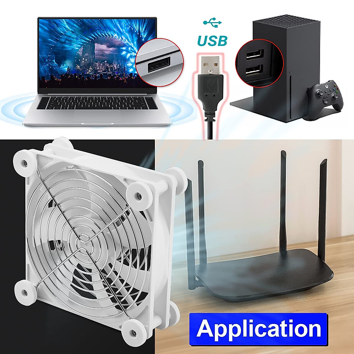 SNOWFAN 120mm USB Fan, 120mm Fan,Silent 5V Fan with Variable Speed Controller for Receiver DVR Playstation Xbox Computer Cabinet Cooling (Single 12025 Fan-White)