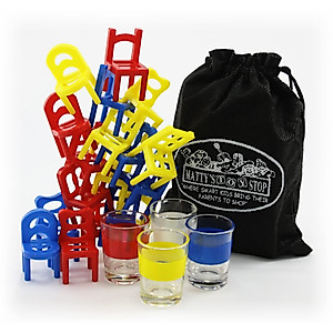 Matty's Toy Stop Drunken Chairs Deluxe Chairs Stack & Balance Drinking Game with Exclusive Storage Bag