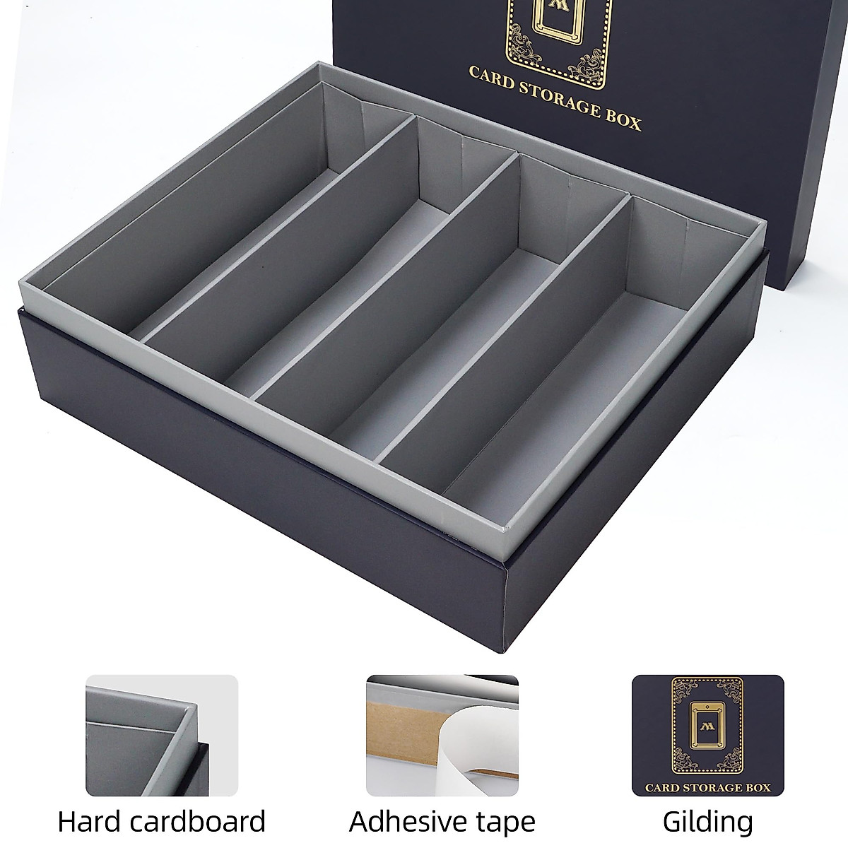 AFIING Trading Card Storage Box 6000+ Capacity – DIY Toploader Case w/ 24 Dividers & 8 Supports, Fits 3x4 Rigid Card, Deck Box for MTG TCG Sports Cards– Black & Blue