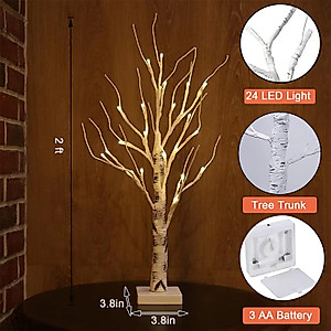 Albelt 2FT Lighted Birch Tree for Tabletop, Beautiful Christmas Tree with Lights, 24 LEDs Warm White Birch Tree Light for Christmas Decorations Indoor Bedroom Home Wedding Holiday Thanksgiving Gifts…