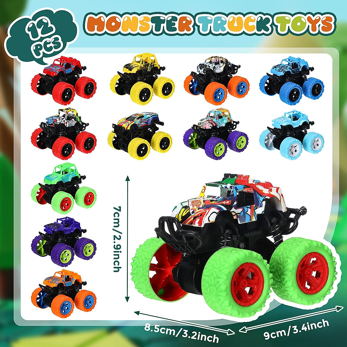 Jerify 12 Pack Trucks Mini Car Vehicles Toys for Kids Tiny Trucks Bulk for Toddlers Boys and Girls Birthday Party Ideal Gift(Cool Style)