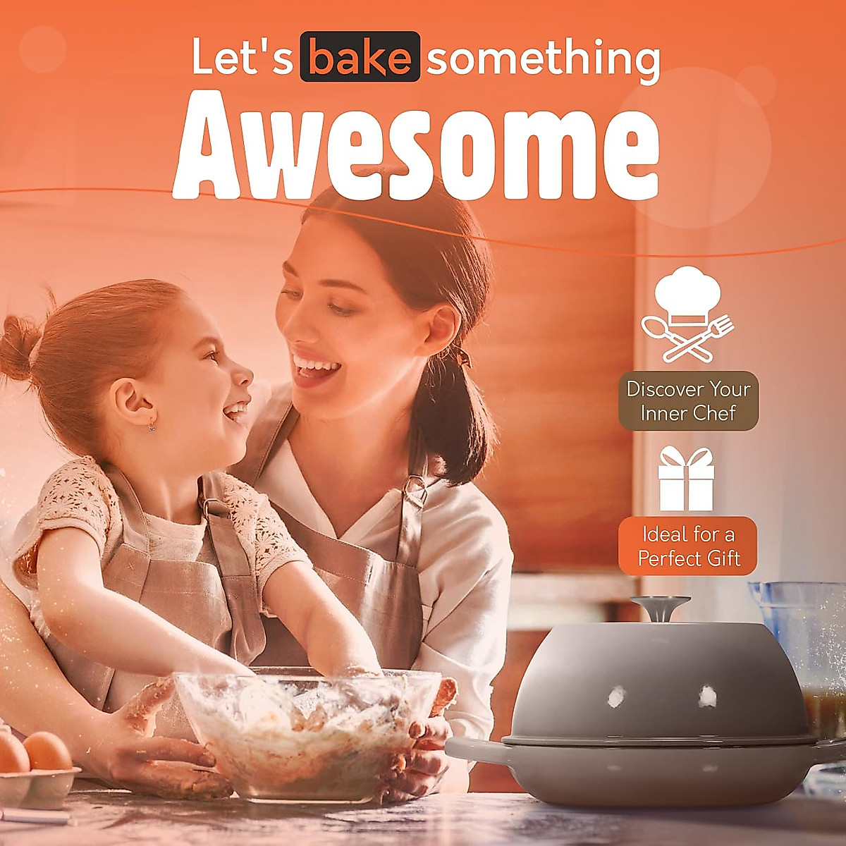 Krustic Enameled Cast Iron Dutch Oven for Sourdough Bread Baking | 6 Quart Pot with Lid | 10 Inch Ceramic Enamel Thick Coated Cookware Set with Non Stick Silicone Baking Mat for Cooking | 6 Qt | White