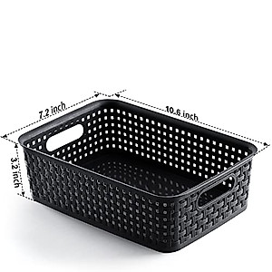 [ 12 Pack ] Plastic Storage Baskets - Small Pantry Organization and Storage Bins - Household Organizers for Laundry Room, Bathrooms, Kitchens, Cabinets, Countertop, Under Sink or On Shelves - Black