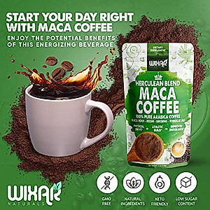 Wixar Instant Maca Coffee for Men and Women – Maca Coffee Powder - Instant Coffee Blend with Maca Root, Reishi Mushroom, Ginseng, Tongkat Ali - Dark Roast, Size 4oz Maca Supplement