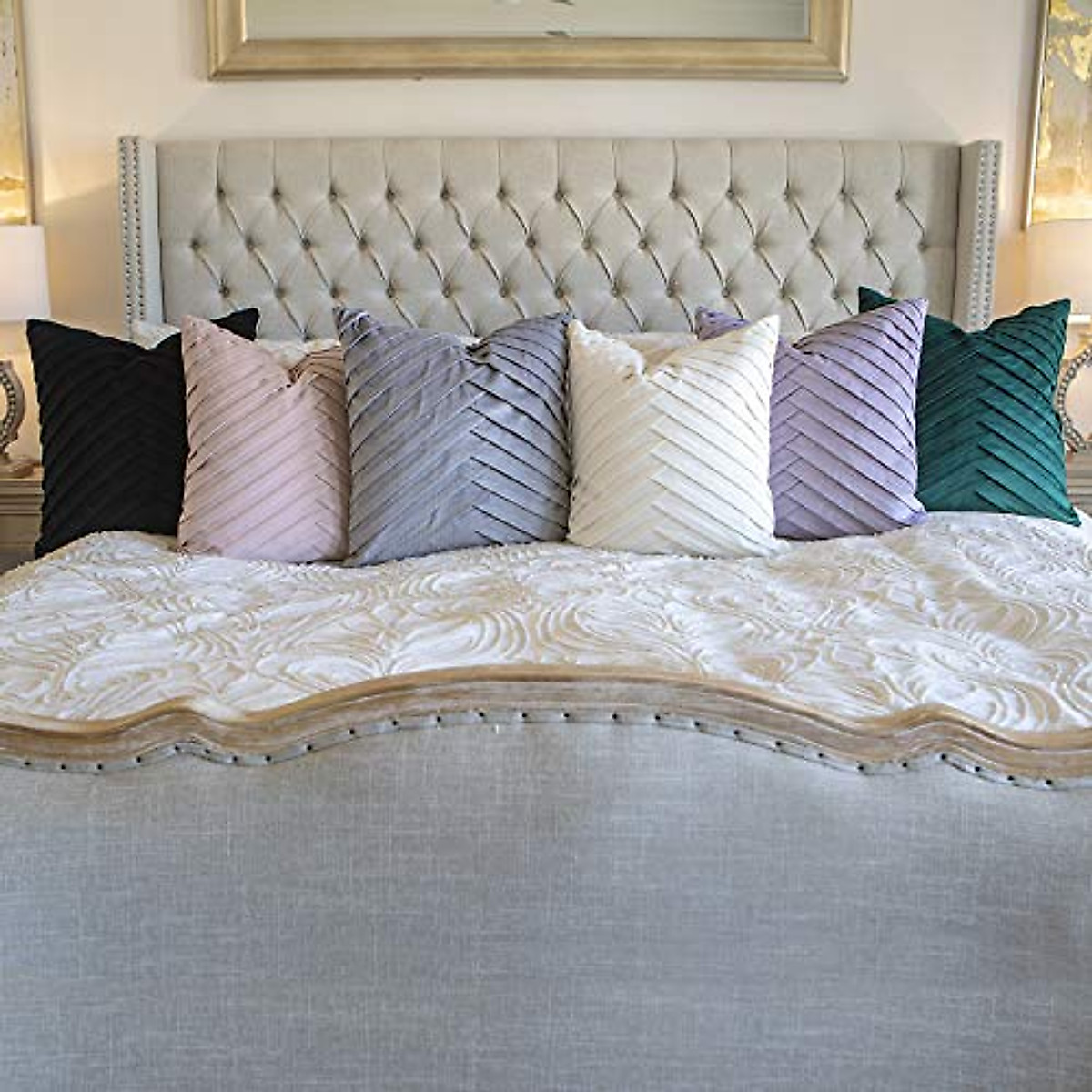 Thro by Marlo Lorenz Velvet Pillow, 1 Count (Pack of 1), Soft White