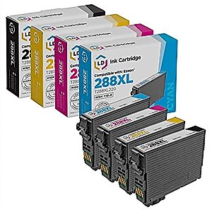 LD Products Remanufactured Ink Cartridge Replacements for 288 XL Epson 288XL Ink Cartridges High Yield for use in Epson XP446 Expression XP 440 XP330 XP340 (Black, Cyan, Magenta, Yellow, 4-Pack)