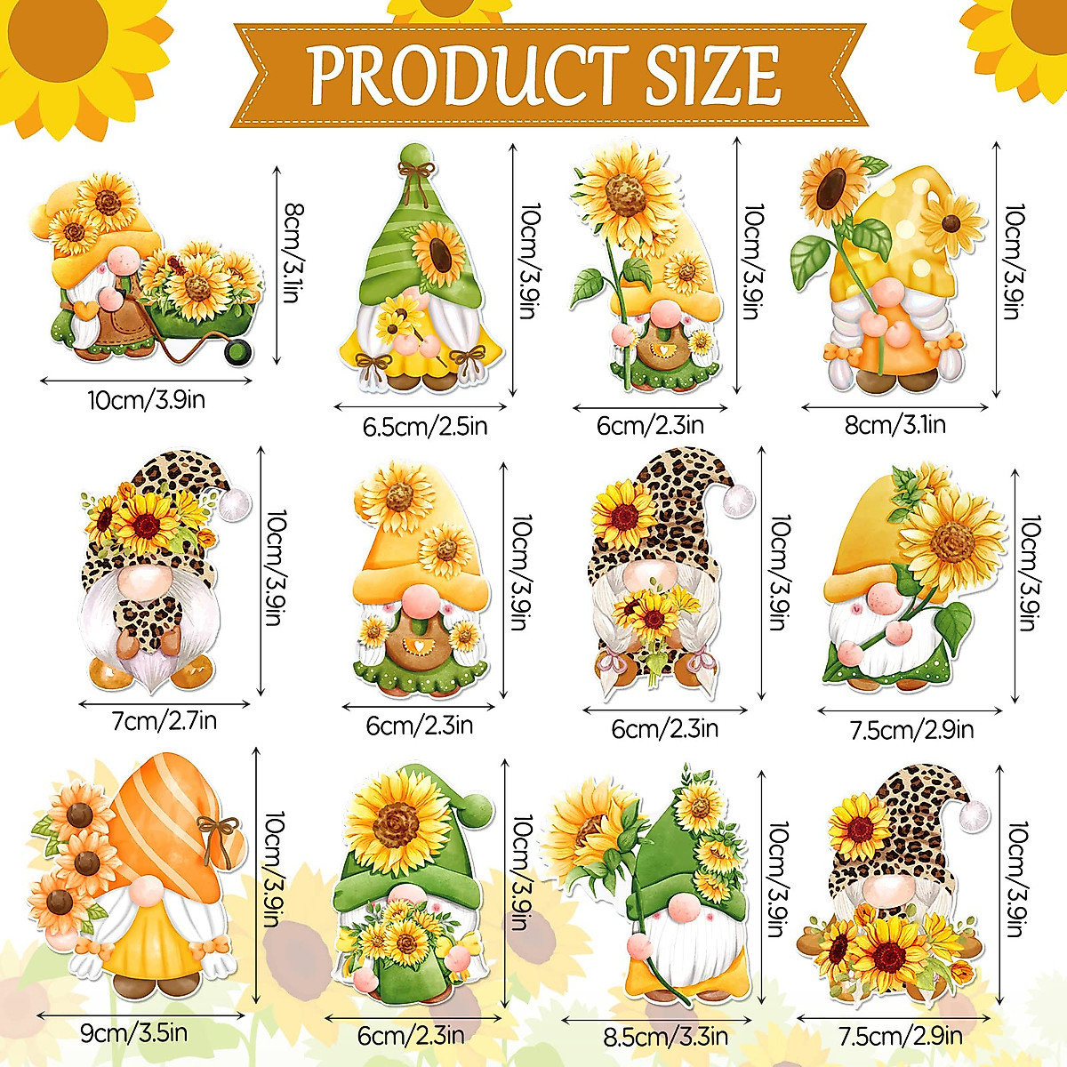 12Pcs Sunflower Gnome Refrigerator Magnets Spring Sunflower Party Decorations Spring Sunflower Refrigerator Magnets Sunflower Spring Gnome Fridge Garage Door Magnets for Fridge Car Mailbox Decor