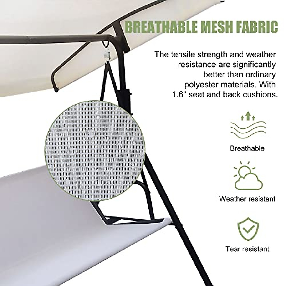 Outdoor Patio Swing Chair for 2-3 People, with Removable Cushion and Convertible Canopy, Weather Resistant Powder Coated Steel Frame, for Patio, Backyard, Garden (Light Off-White)