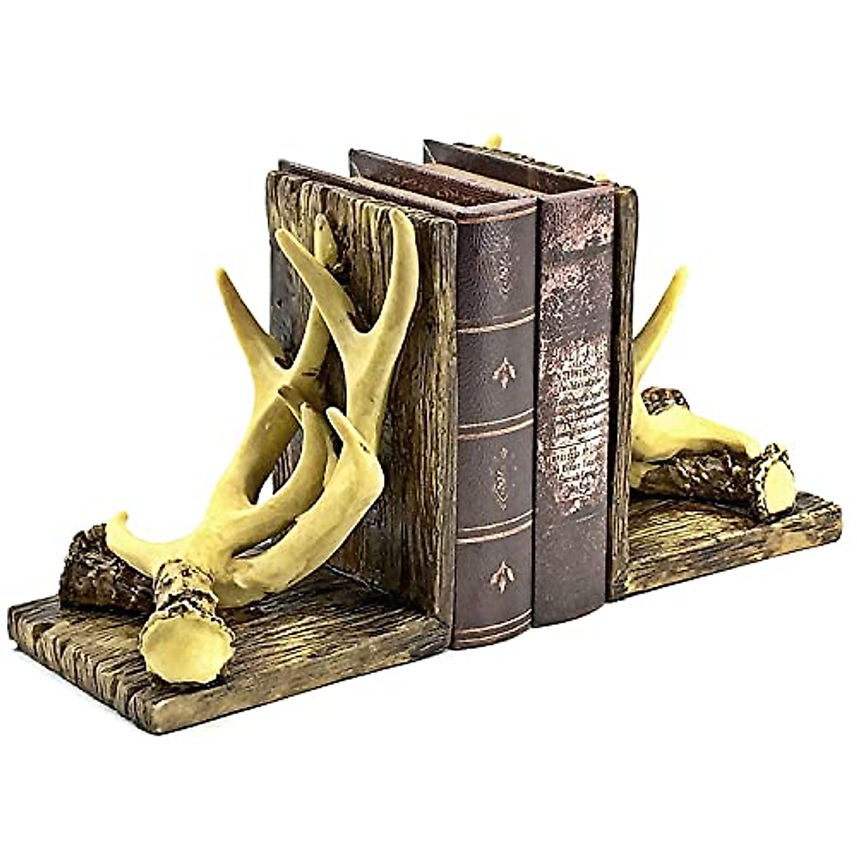 Bellaa Decorative Bookends Antler Rustic Unique Book Ends Home Office Books Shelves Stoppers Holder Nonskid Deer Cabin Decor Mountain Lodge 8 Inch