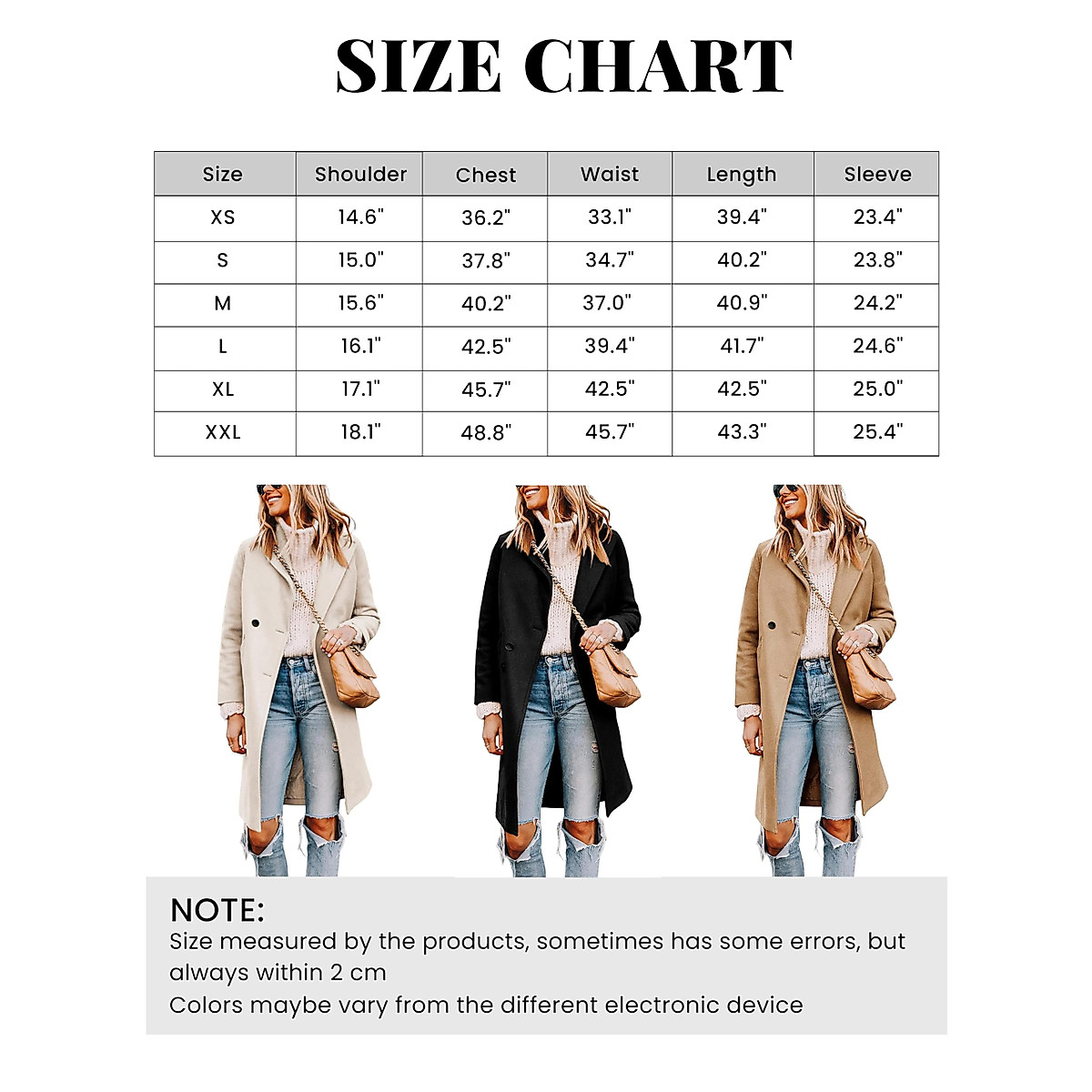Tanming Women's Notch Lapel Double Breasted Wool Blend Mid Long Pea Trench Coat (Beige-L)