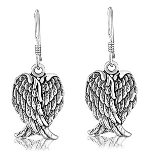 AeraVida Sterling Silver Angel Wings Dangle Earring | 925 Metal Earrings for Women | Spiritual Feather Jewelry