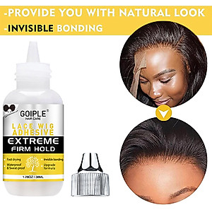 Wig Glue 1.28OZ, Waterproof Lace Front Wig Glue for Wigs with Tools and Hair Wax Stick (Wig Glue/Wig Glue Remover/Hair Wax Stick/Edge Control Wax/Elastic Band/Hair Dual Drush/Wig Caps)