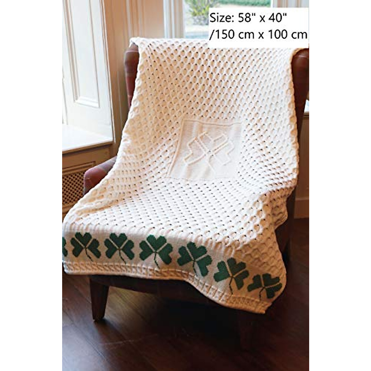 Irish Shamrock Blanket Cable Knit 100% Merino Wool Couch Throw Made in Ireland