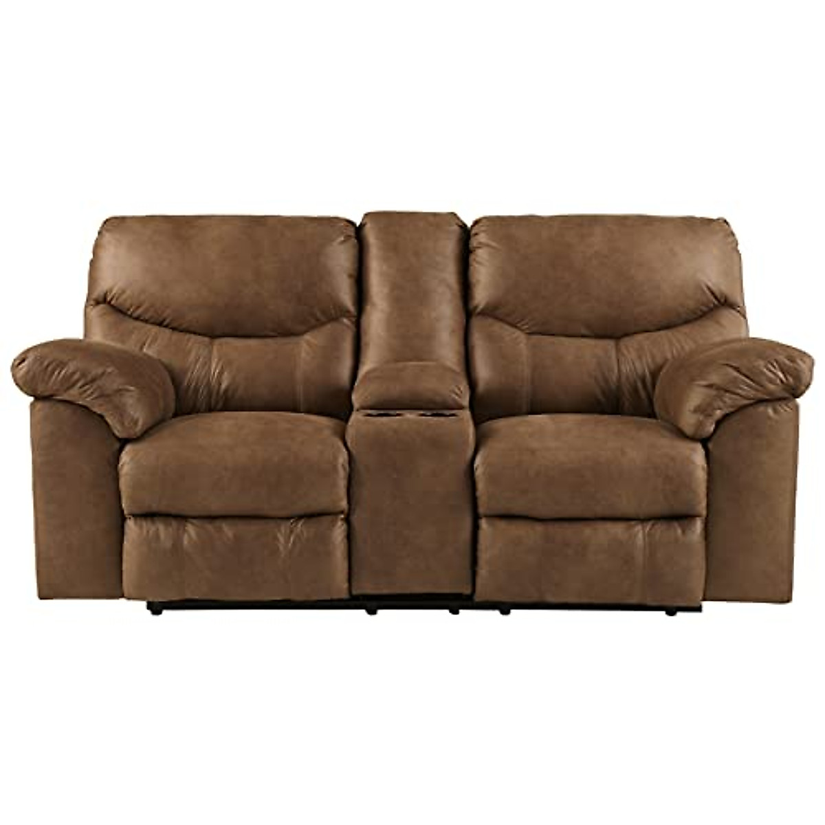 Signature Design by Ashley Boxberg Oversized Faux Leather Manual Double Reclining Loveseat with Center Console, Brown