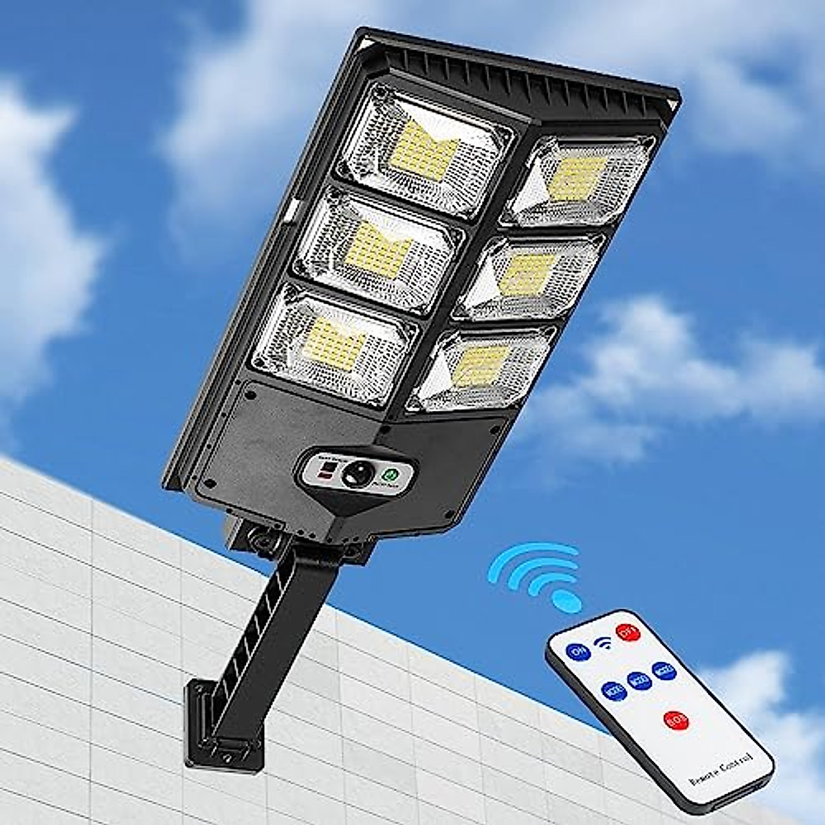 TAAVOP Solar Street Light, 150W LED Solar Flood Lights Outdoor Motion Sensor with Remote Control, 8000LM 3 Modes Solar Lights for Outside, Solar Security Lamp for Parking Lot, Garden, IP65 Waterproof