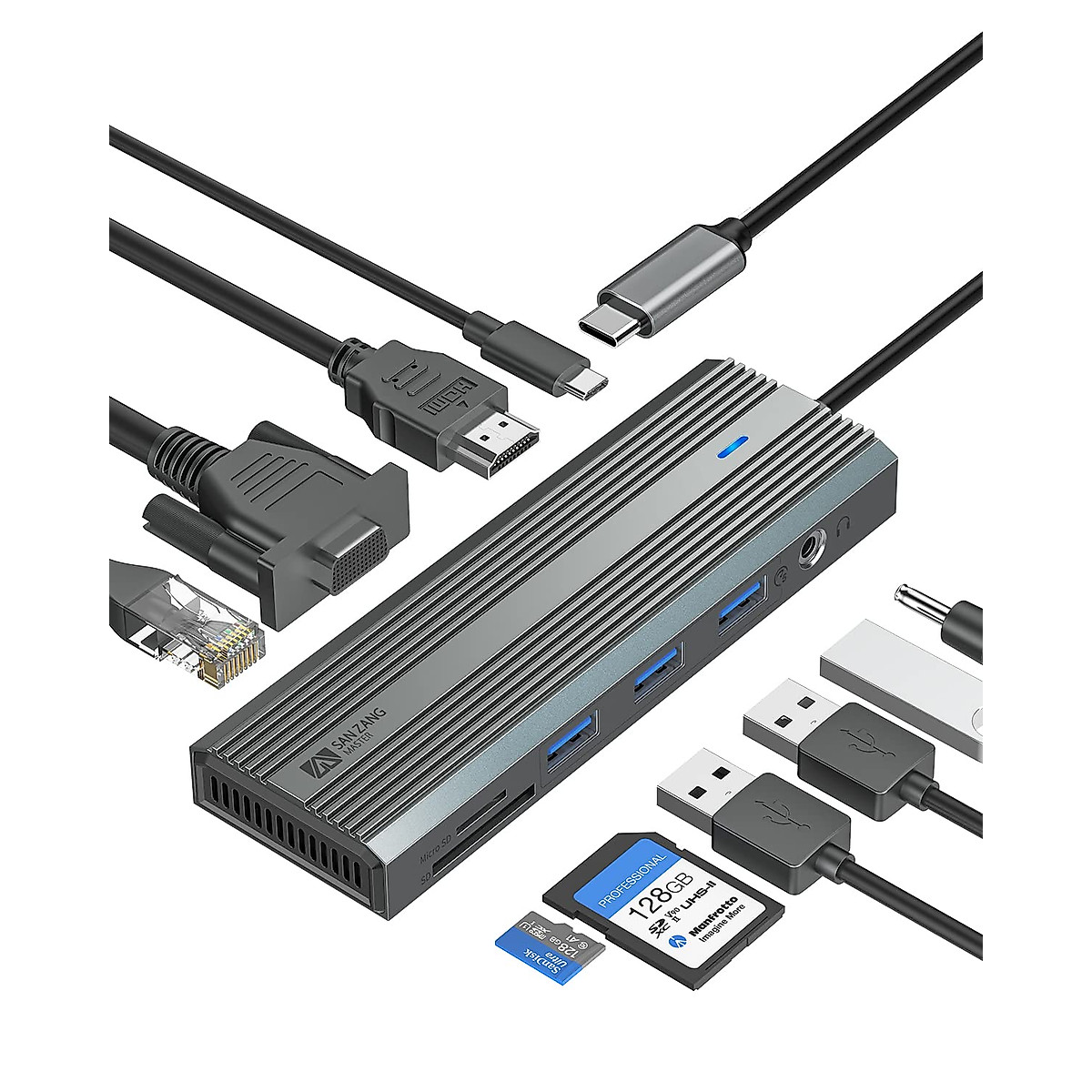 SANZANG USB C Hub, 10-in-1 Docking Station, USB C to HDMI Adapter, USB C Hub Ethernet, 100W PD, 3 USB-A USB 3.0 for MacBook, Steam Deck, iPad, Surface Pro, Chromebook (Grey)