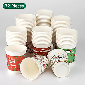 Aneco 72 Pieces Christmas Paper Cups 9 Ounce Drinking Tea Paper Cups for Christmas Party, Daily Use, Assorted Styles