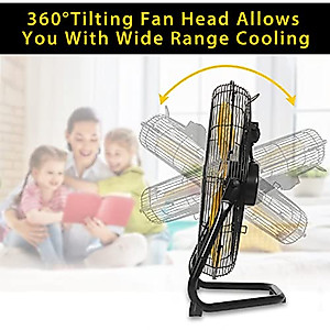 VENTISOL 18 Inch 3-Speed 4012CFM High Velocity Floor Fan, Heavy Duty Metal Industrial Fan for Warehouse,Workshop,Factory, Basement, Greenhouse, 360 Degree Tilt - ETL Listed, Black
