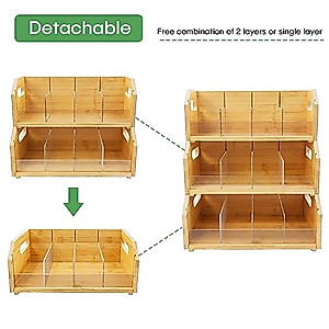 Bamboo Tea Bag Storage Containers- Tea Organizer for Tea Bags Cabinet- Tea Caddy Packet Rack Teabag Shelf Coffee Holders for Office Kitchen- Wooden 3 Tier