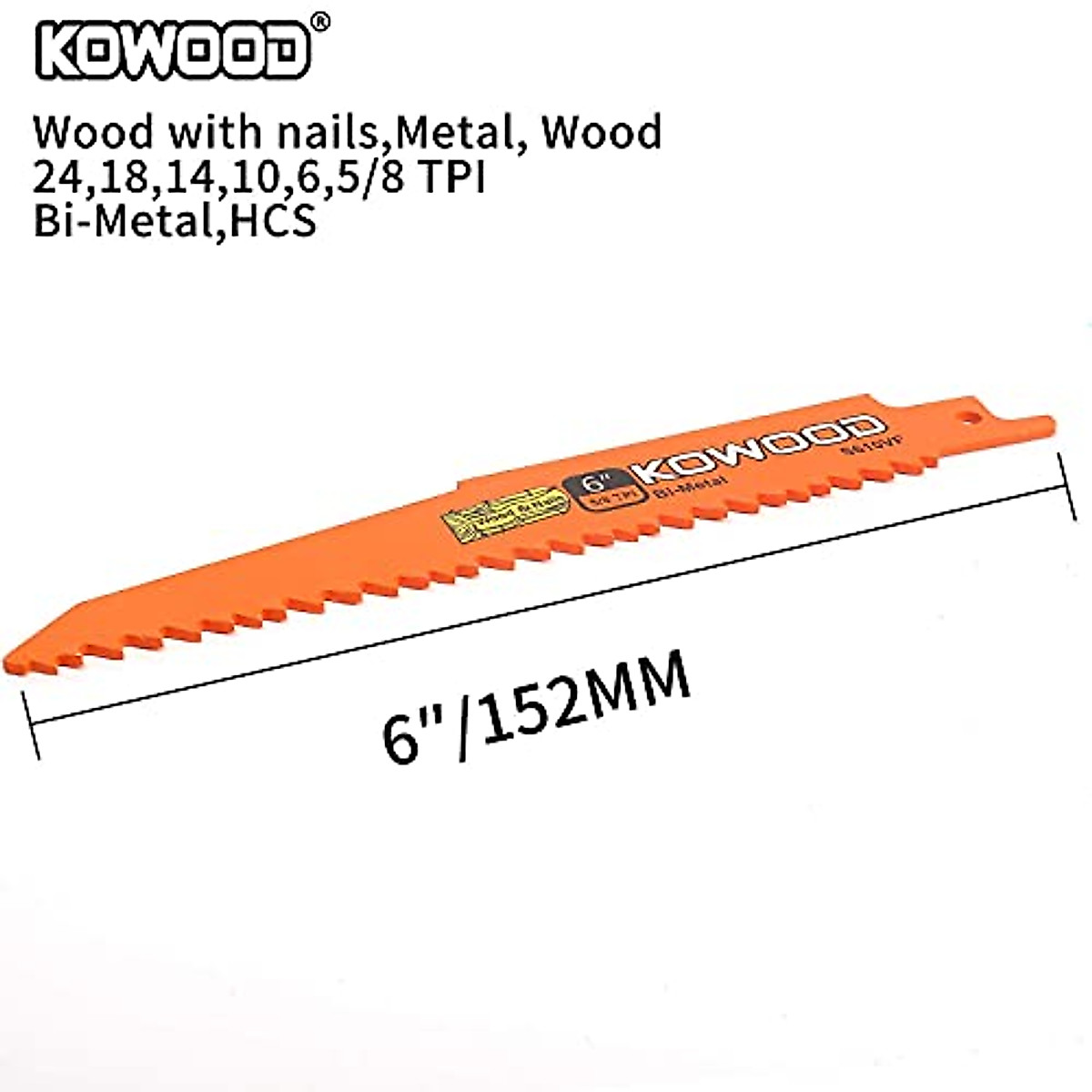 6-Inch Metal/Wood Saw Blades for Reciprocating/Sawzall Saws by KOWOOD for Dewalt,Bosch, Black & Decker, Makita, 6 PCS