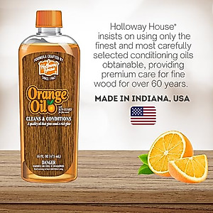Holloway House Orange Oil Cleaner 16oz w/ Sun-Guard for Fine Wood, Cleans & Conditions, Removes Soap Scum from Shower Doors, Stainless, Tile & Sinks, Natural Oil that gives wood a Rich Glow