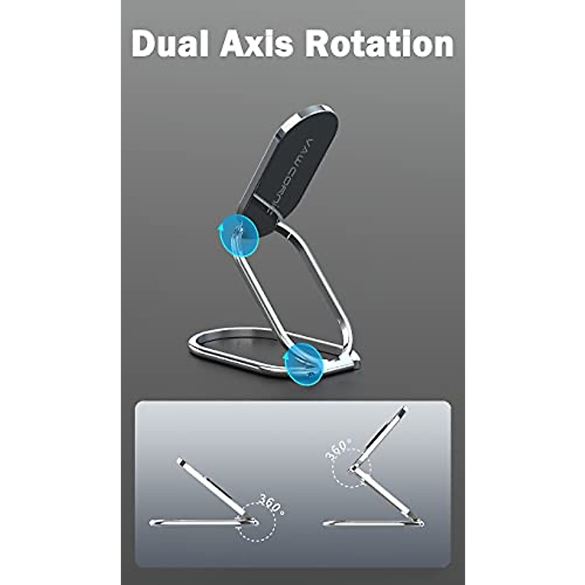 VAWcornic Phone Ring Holder Finger Kickstand, 540° Dual Direction Rotating Phone Grip for iPhone, Samsung, Huawei Smartphone, Tablet, Kindle, Switch Lite Compatible with Magnetic Car Mount (Silver)