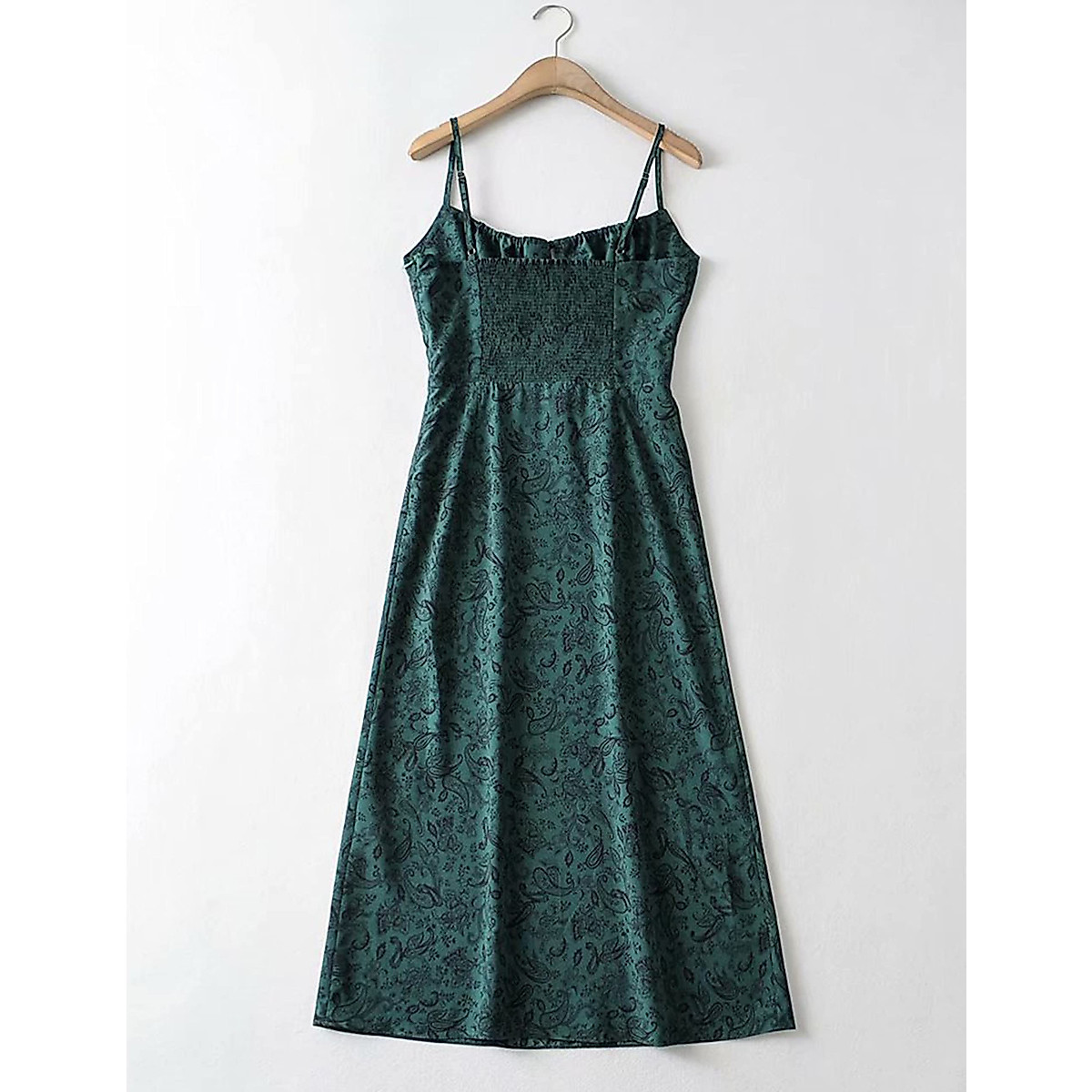 Omoone Womens Floral Dress Low-Cut Square Neck Spaghetti Strap Tie Bodycorn 90s Y2k Sun Dresses (01Green, Medium)