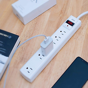 KMC 6-Outlet Surge Protector Power Strip, 2-Pack, 1200 Joules, 6ft Cord, Adapter Spaced Outlet, Overload Protection, White