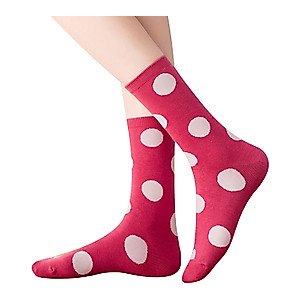 BonjourMrsMr Womens Socks Polka-dot Above Ankle Novel Cute Fun Cotton Frilly Socks for Big Girls 5/6 Pairs