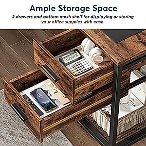 Tribesigns L Shaped Desk with Drawers, Corner Desk with Lift Top, 59 Inch Large Computer Desk, Standing Desk Height Adjustable with Storage Shelf for Home Office, Rustic Brown