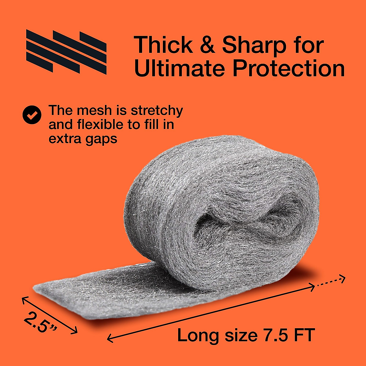 MAPORCH Steel Wool 2 Pack - 3.2" x7.5 Ft Fill Fabric, Gap Blocker, Protects Against Animals in Holes, Pipelines, Wall Cracks, and Vents for Garden, House, Garage