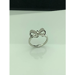 SILVERCLOSEOUT Rhodium Plated Sterling Silver Womens Cz Cubic Zirconia Bow Ring - Size 8