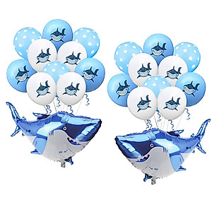 SAKOLLA Set of 22 Shark Theme Party, 2 x 37" Large Shark Foil Balloons and 20 x 12" Shark Latex Balloons
