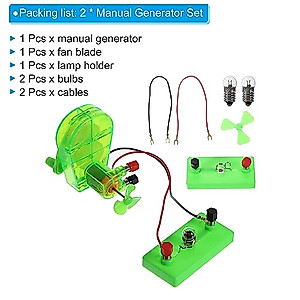 PATIKIL DIY Generator Motors Set, 2Pcs Mini Hand Generator Motor Kit with Bulb Lamp Holder Hand Cranked Power Generator Science for LED Light Bulb Windmill