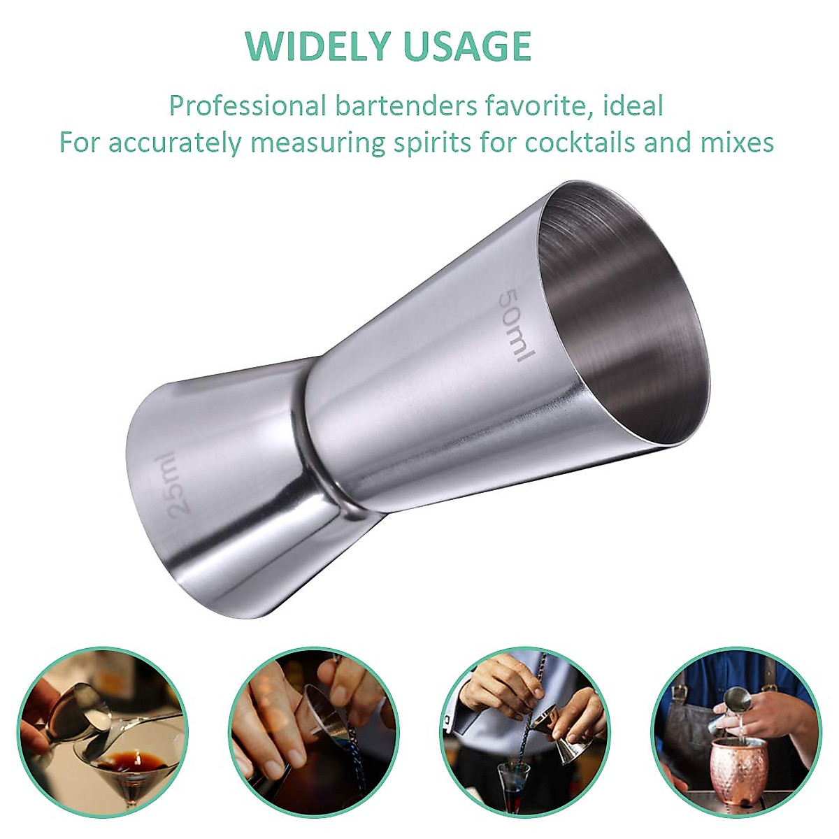 Stainless Steel Jigger Bar Craft Dual Spirit Measure Cup 25ml/50ml Double Jigger for Bar Cocktail Shot Measure