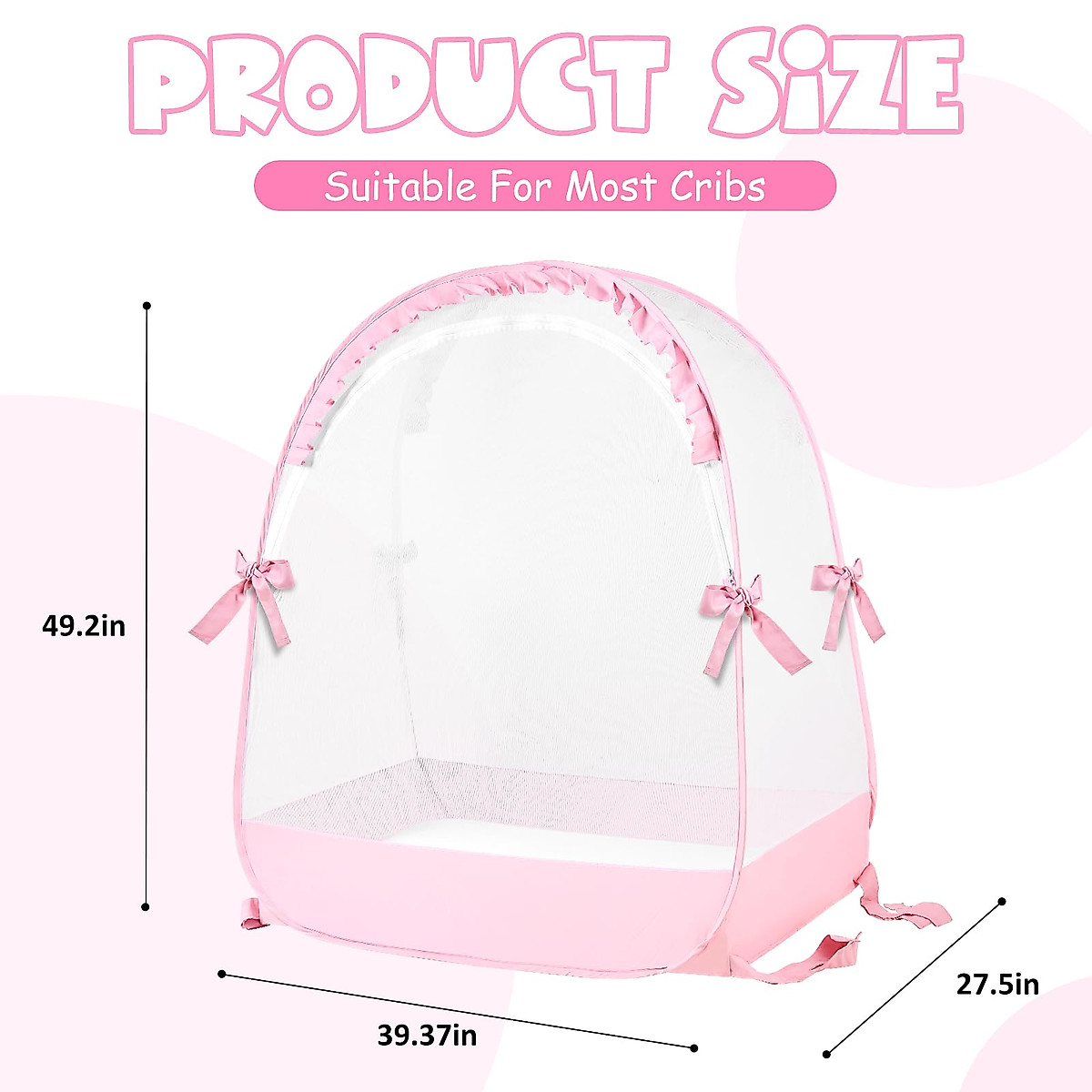 YAVIL Baby Crib Tent Net to Keep Baby from Climbing Out, Baby Safety Tent Toddler Canopy Netting Falls and Mosquito Bites with Breathable Mesh & Pack N Play Tent (Pink,Twin Size)