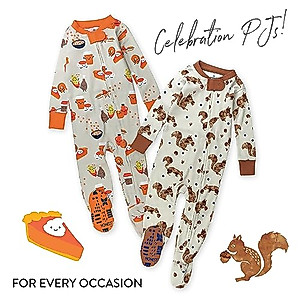 HonestBaby Non-Slip Footed Pajamas One-Piece Sleeper Jumpsuit Zip-Front PJs 100% Organic Cotton for Baby Boys, Nuts, 18 Months