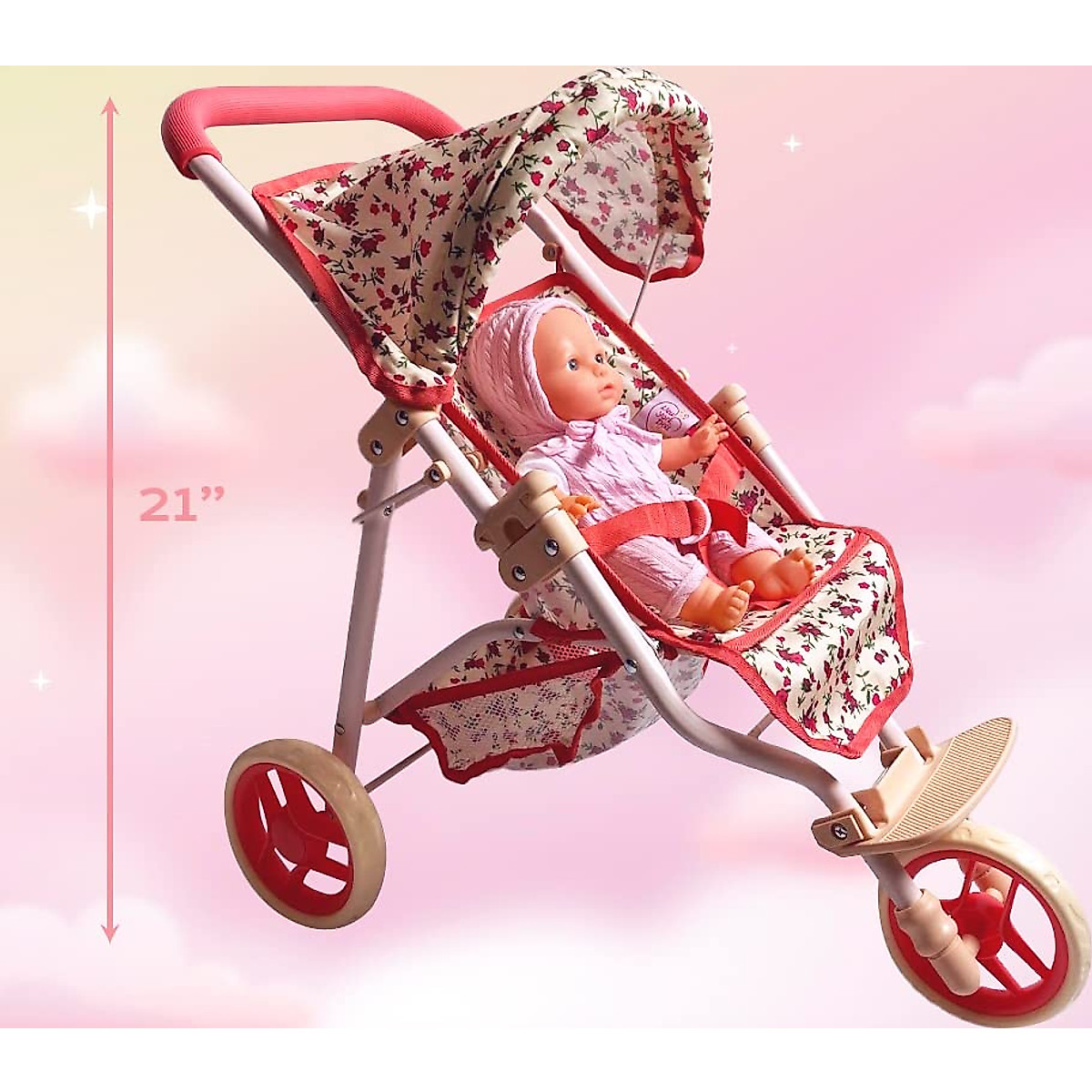Baby Doll Stroller for Dolls | Play Toy Doll Stroller for Toddlers 3 Year Old Girls Gift | Push Pram Baby Stroller for Dolls, Babydoll Stroller Jogger Baby Carriage for Dolls (Quality Floral Print)
