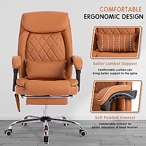 BOWTHY Executive Massage Office Chair with Heated,45°Reclining Ergonomic Chairs with Footrest,High Back Computer Desk Chairs with Wheels,Diamond-Stitched Cushion Brown Leather Office Chair