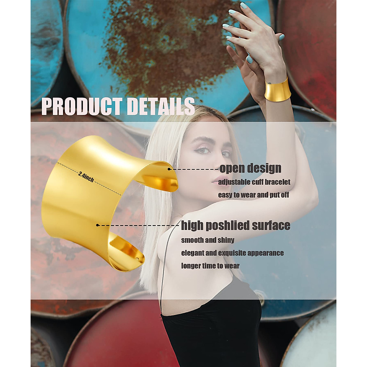 BOMAIL 2 Pcs Cuff Bangle Bracelet Set for Women Open Wide Wire Bracelets Gold Wrist Cuff Wrap Bracelet Adjustable