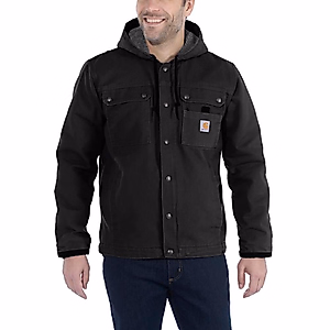 Carhartt Mens Relaxed Fit Washed Duck Sherpa-lined Jacket Work Utility Outerwear, Black, Large US