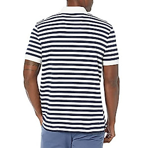 Nautica Men's Classic Fit 100% Cotton Soft Short Sleeve Stripe Polo Shirt, Bright White, X-Large